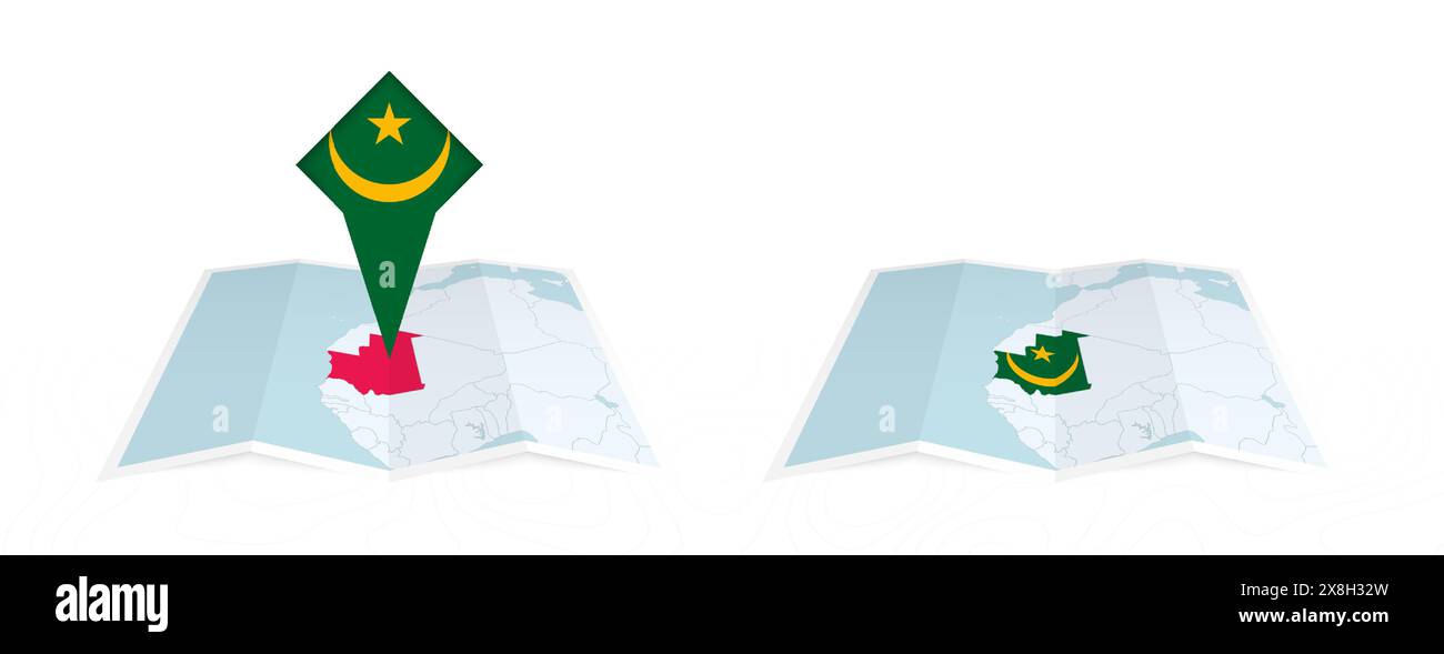 Two versions of an Mauritania folded map, one with a pinned country ...