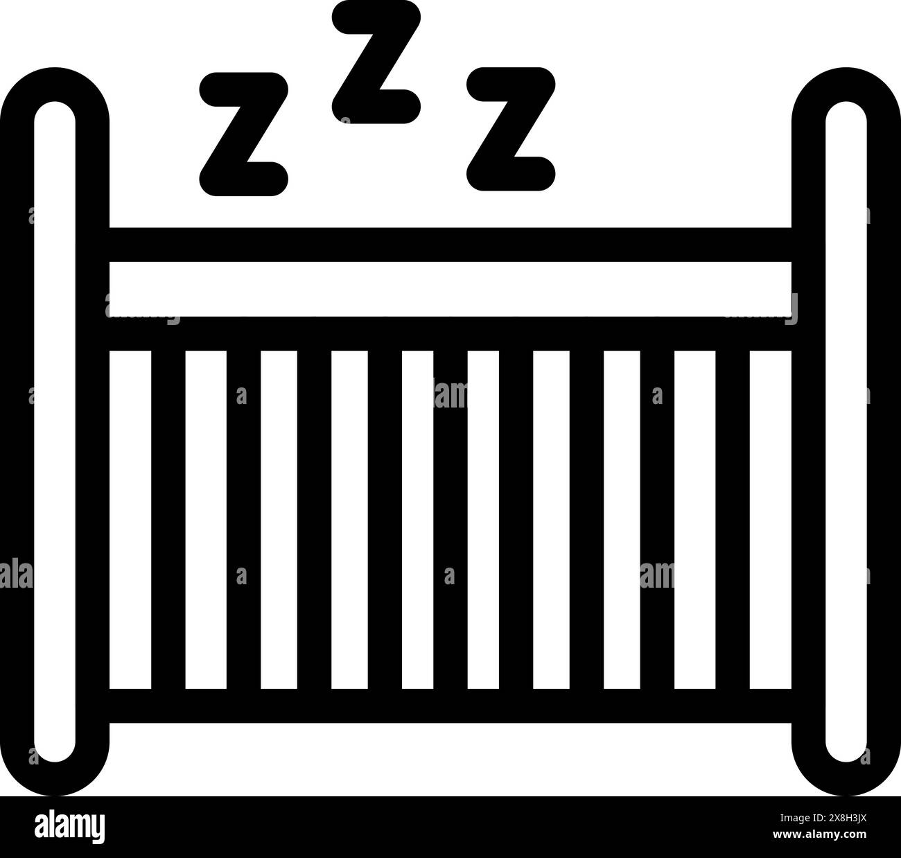 Minimalist black icon depicting a bed with 'zzz' for sleep theme ...
