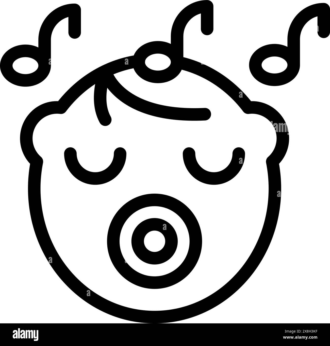 Black and white line art of a cheerful cartoon baby with musical notes ...