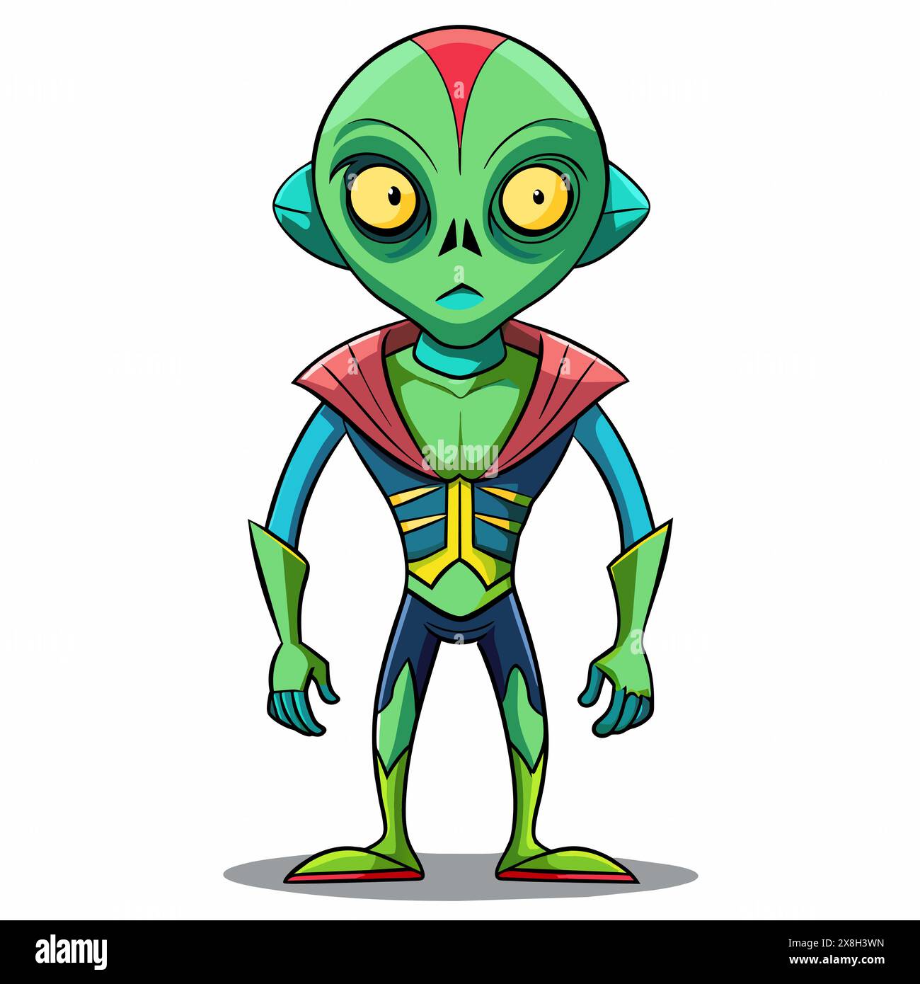 Green alien with large eyes isolated on white background ...