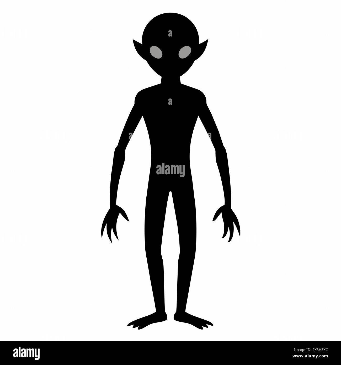 Black silhouette of an alien isolated on white background. Humanoid ...
