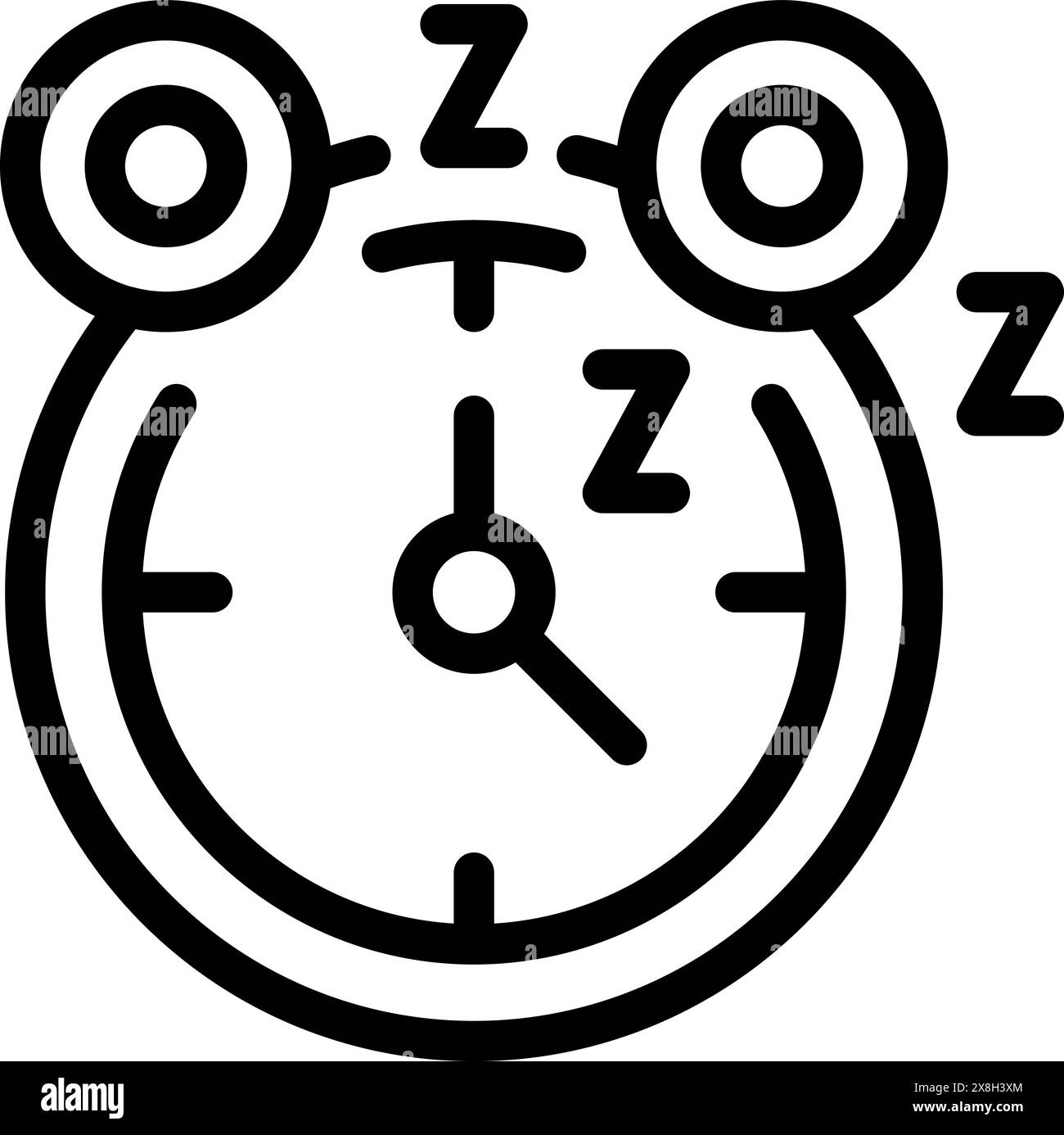 Quirky and cute cartoon alarm clock illustration in simple black and ...