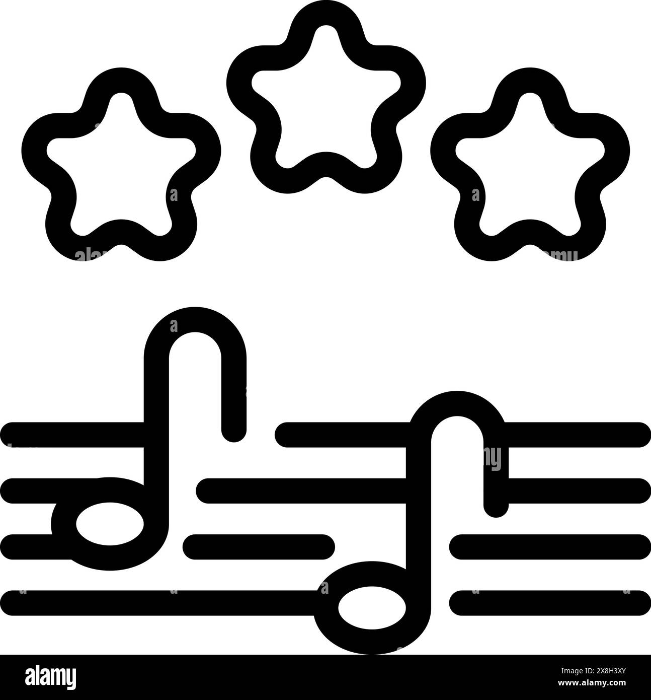 A graphic illustration featuring musical notes and stars on staves ...