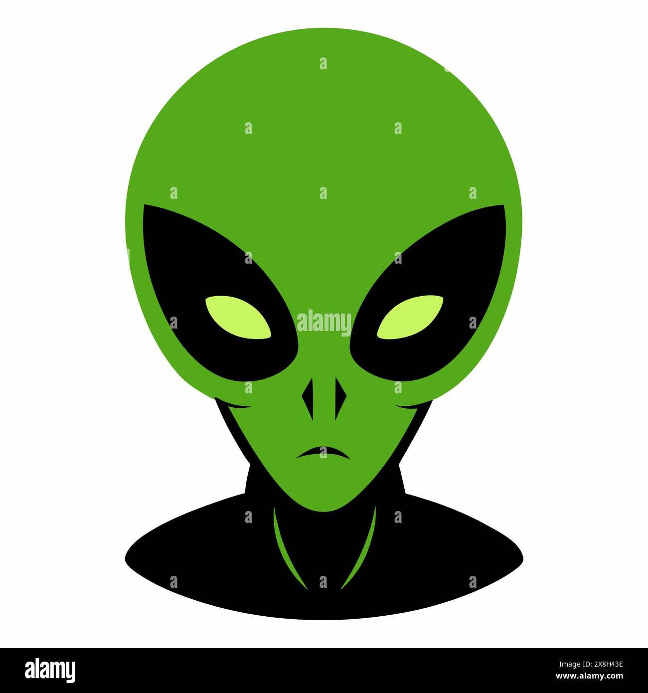 Green alien head with large eyes isolated on white background. Portrait ...