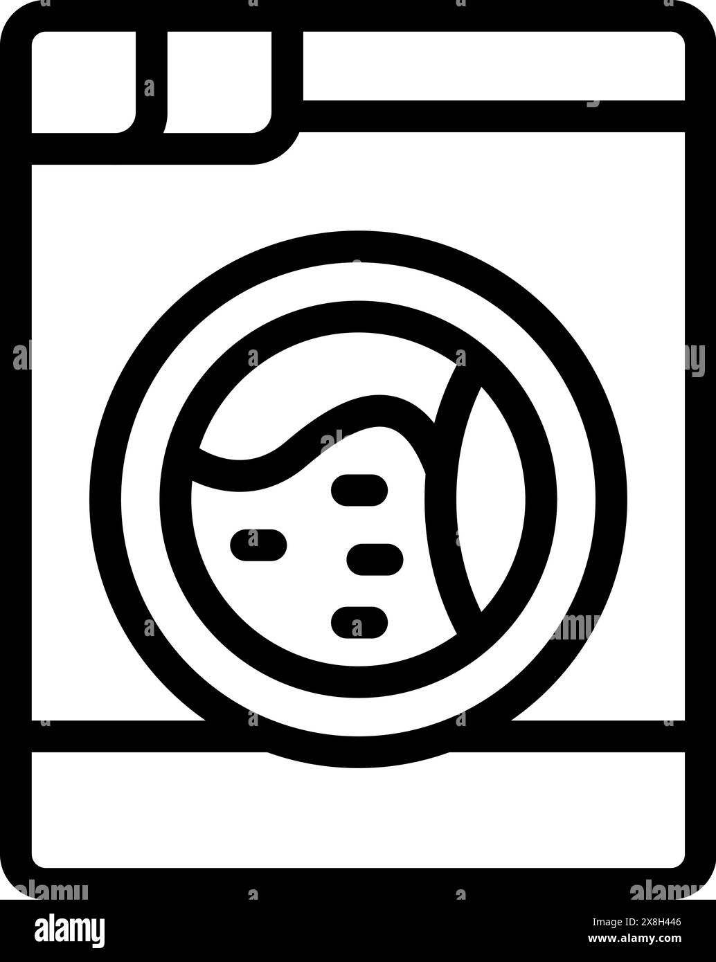 Black and white vector icon representing a frontloading washing machine ...