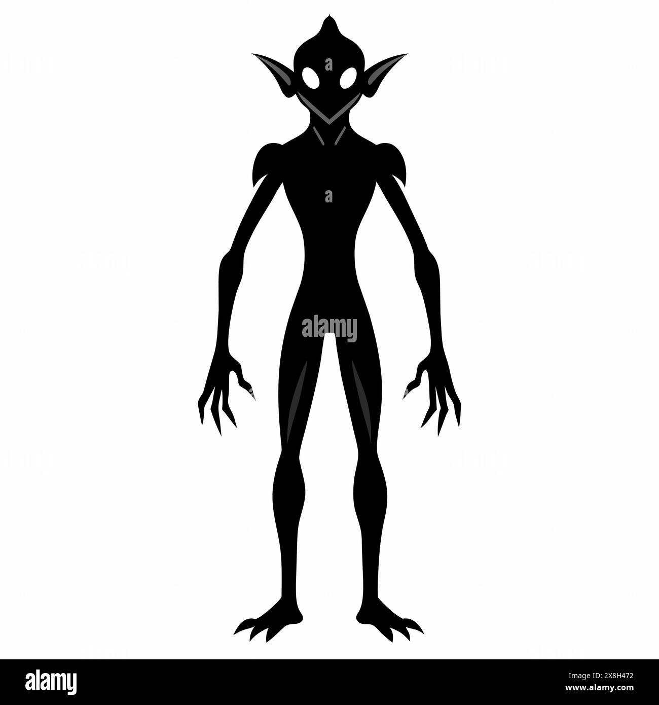 Black silhouette of an alien isolated on white background. Humanoid ...