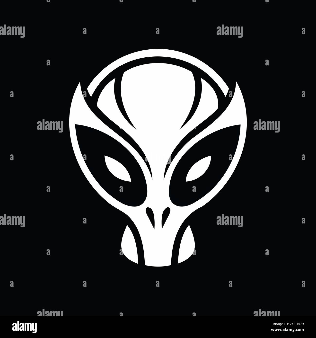 White silhouette of alien head isolated on black background. Humanoid ...