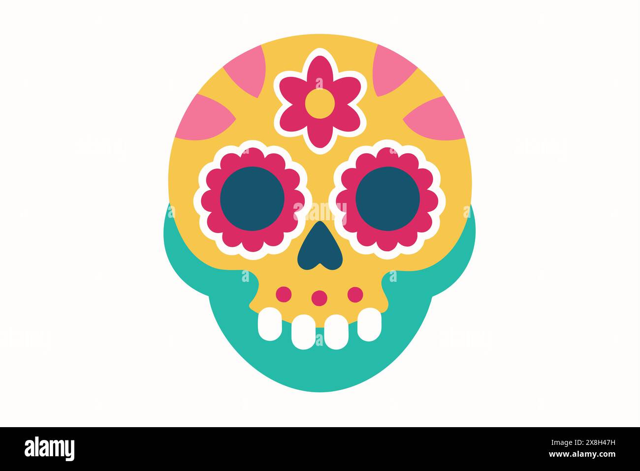 Colorful sugar skull with floral designs for Day of the Dead. Isolated ...