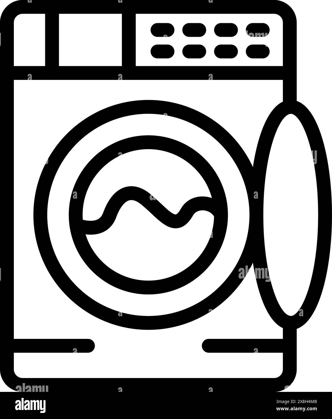 Line art illustration of a frontloading washing machine, symbol for ...