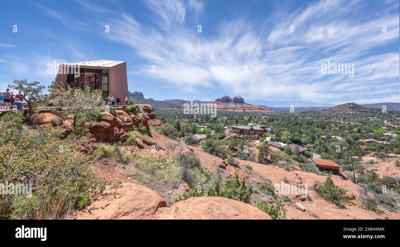 Iconic Chapel of the Holy Cross looking out across the desert of red ...