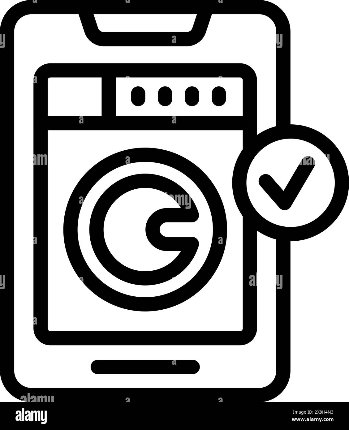 Black and white outline illustration of a smartphone showcasing secure ...