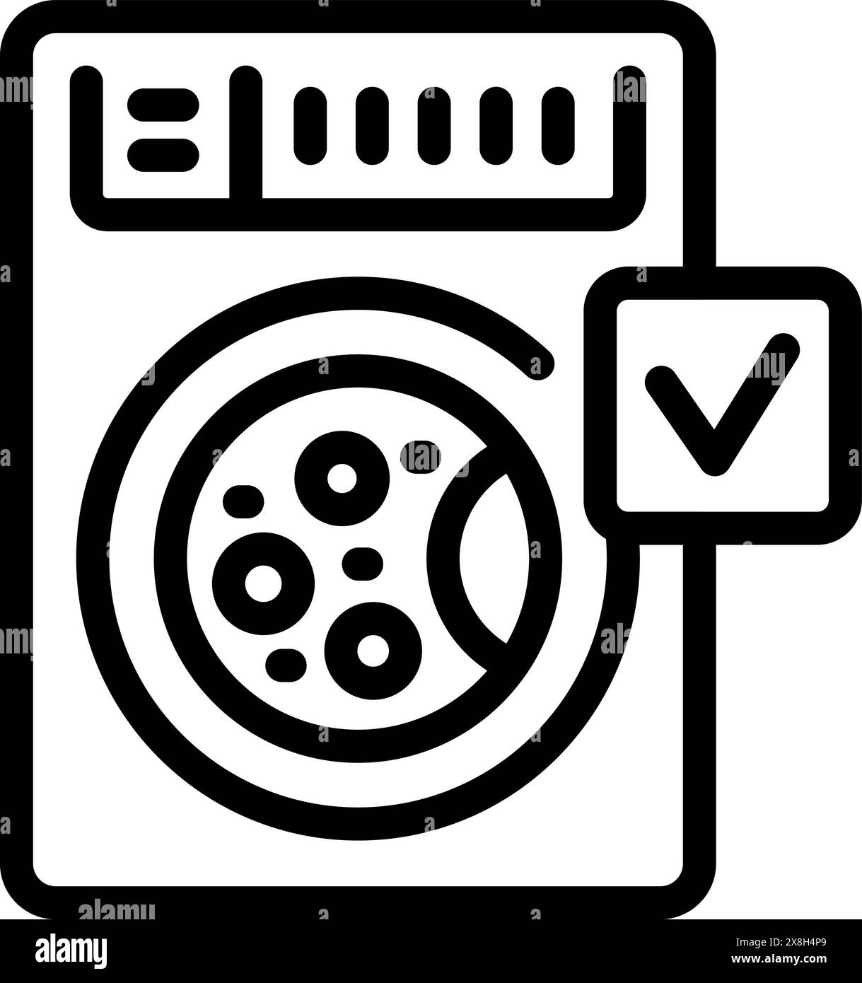 Black and white vector illustration of a frontloading washing machine ...