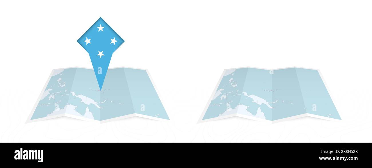 Two versions of an Micronesia folded map, one with a pinned country ...