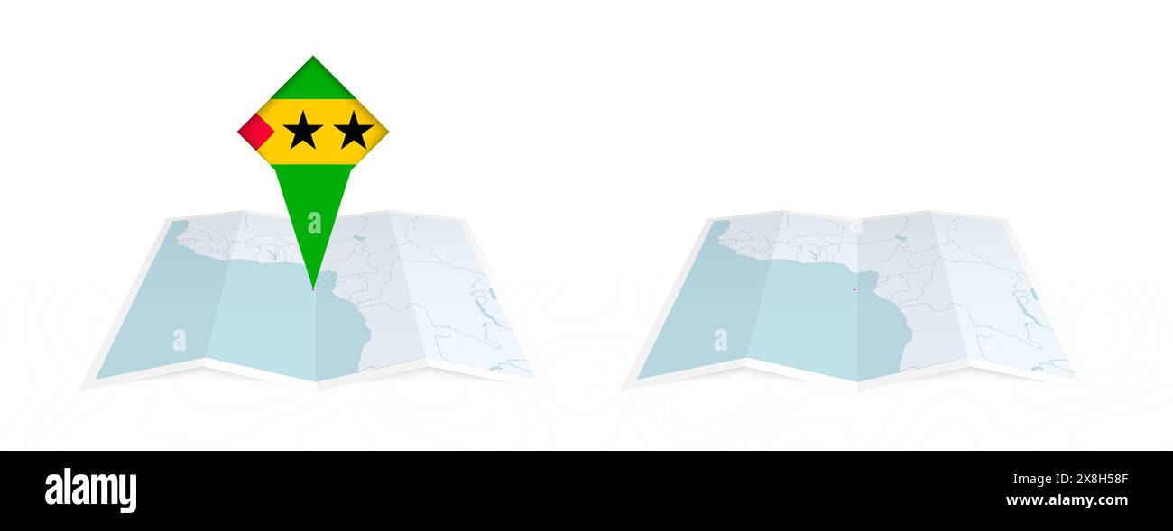 Two versions of an Sao Tome and Principe folded map, one with a pinned ...