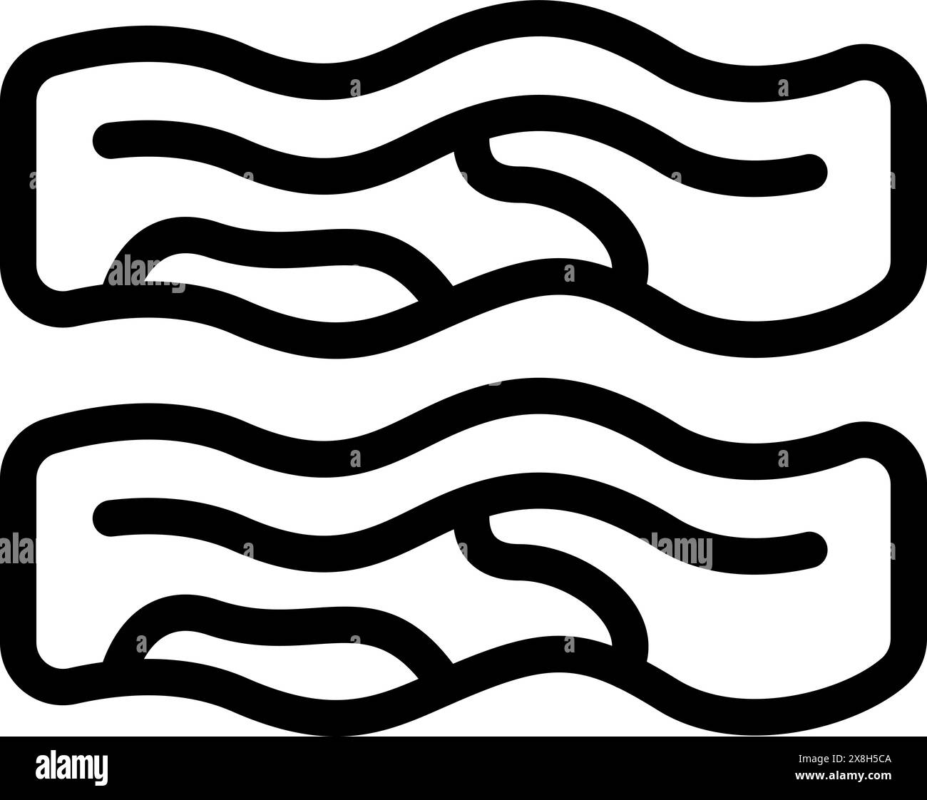 Simple, stylized illustration of bacon strips in a black and white ...