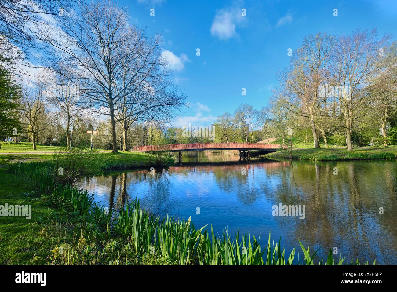 Netherlands, Amsterdam - April 7, 2024: Pond in the Beatrixpark, Zuidas ...