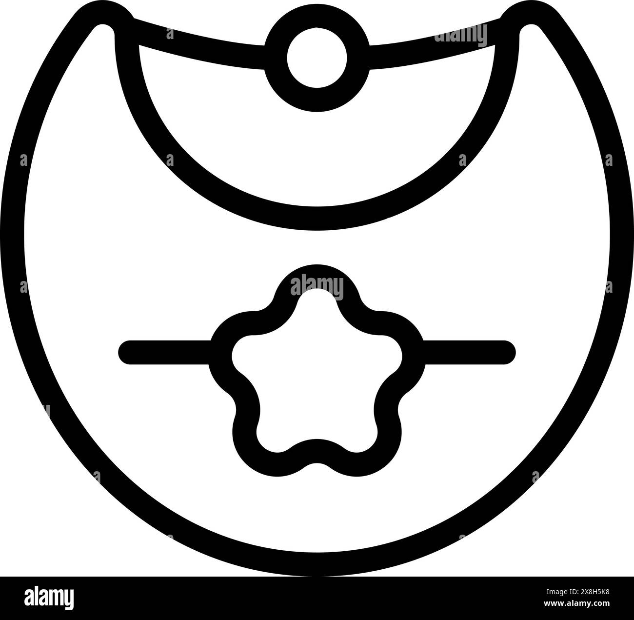 Simplified line art of a baby bib with a star design in the center, in ...