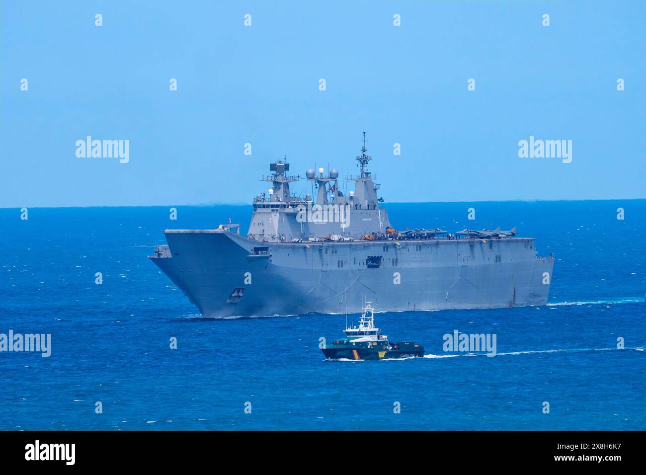Aircraft carrier L-61 Juan Carlos I of the Spanish Navy in the bay of ...