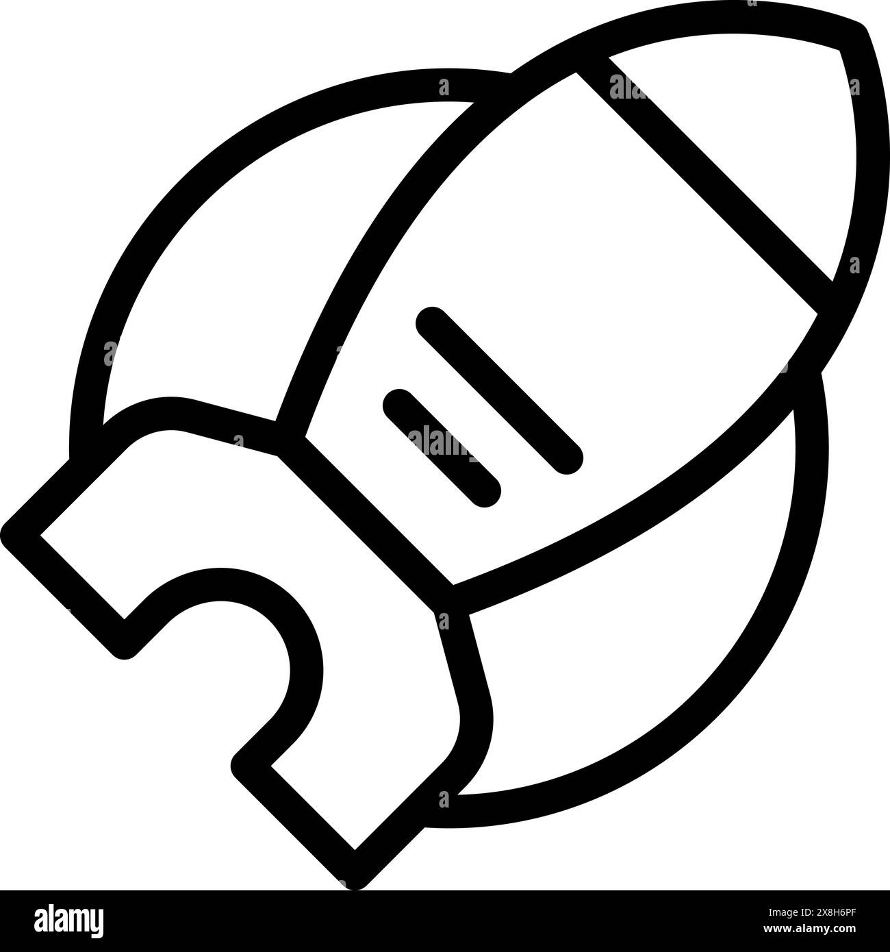 Simplistic line art of a rocket in black and white, ideal for logos and ...