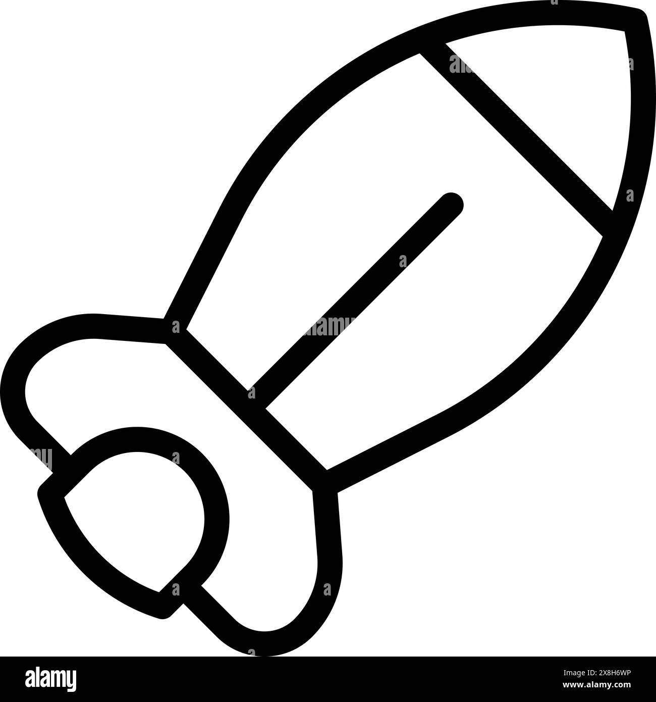Black and white vector illustration of a stylized space rocket icon ...