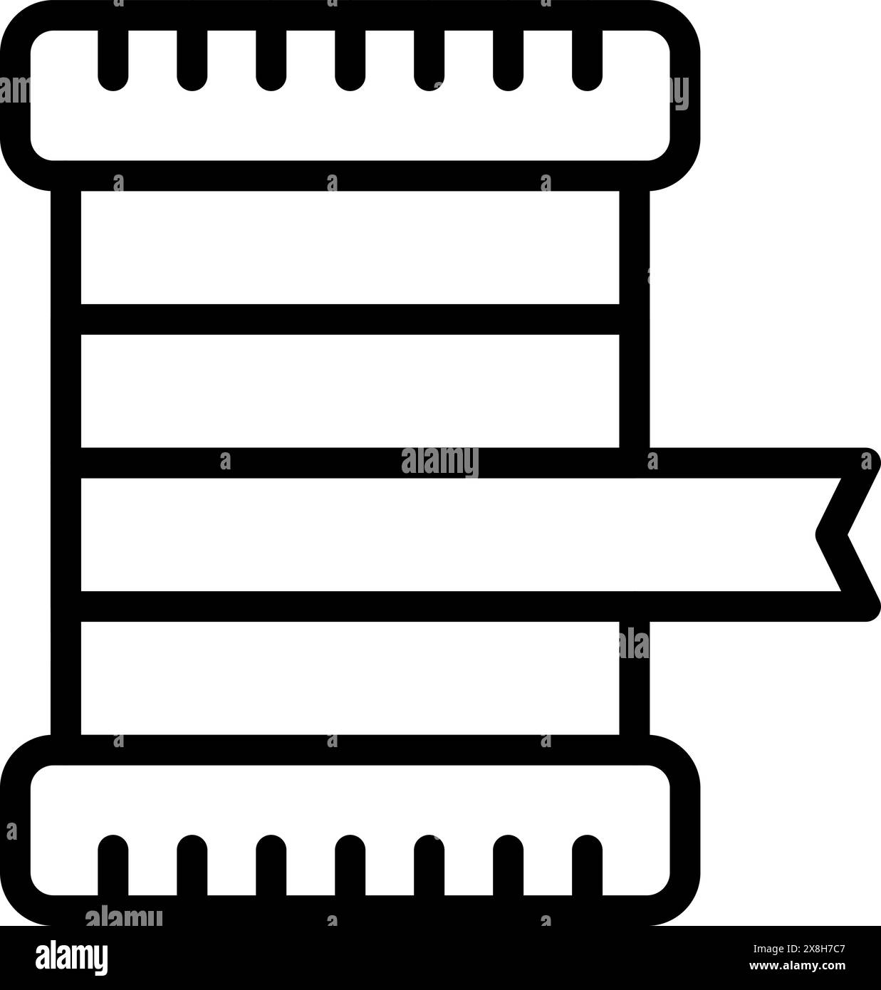 Black and white line art vector illustration of a classic film reel ...