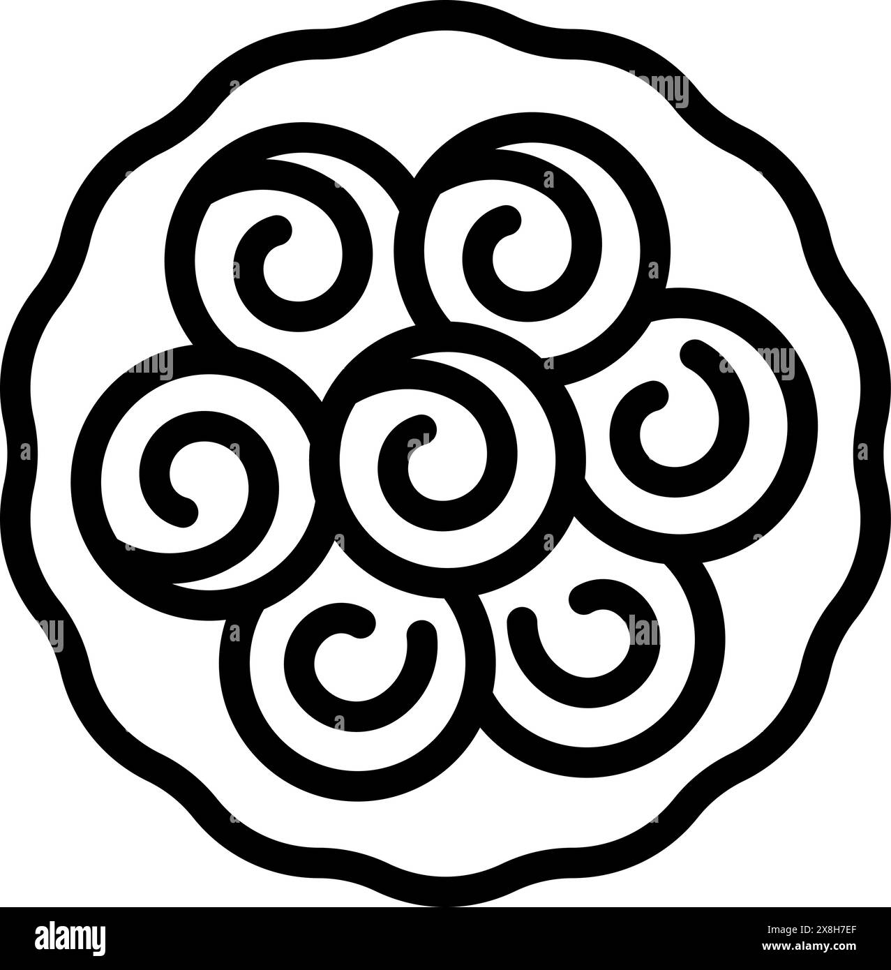 Stylized black and white abstract swirl flower design illustration with ...