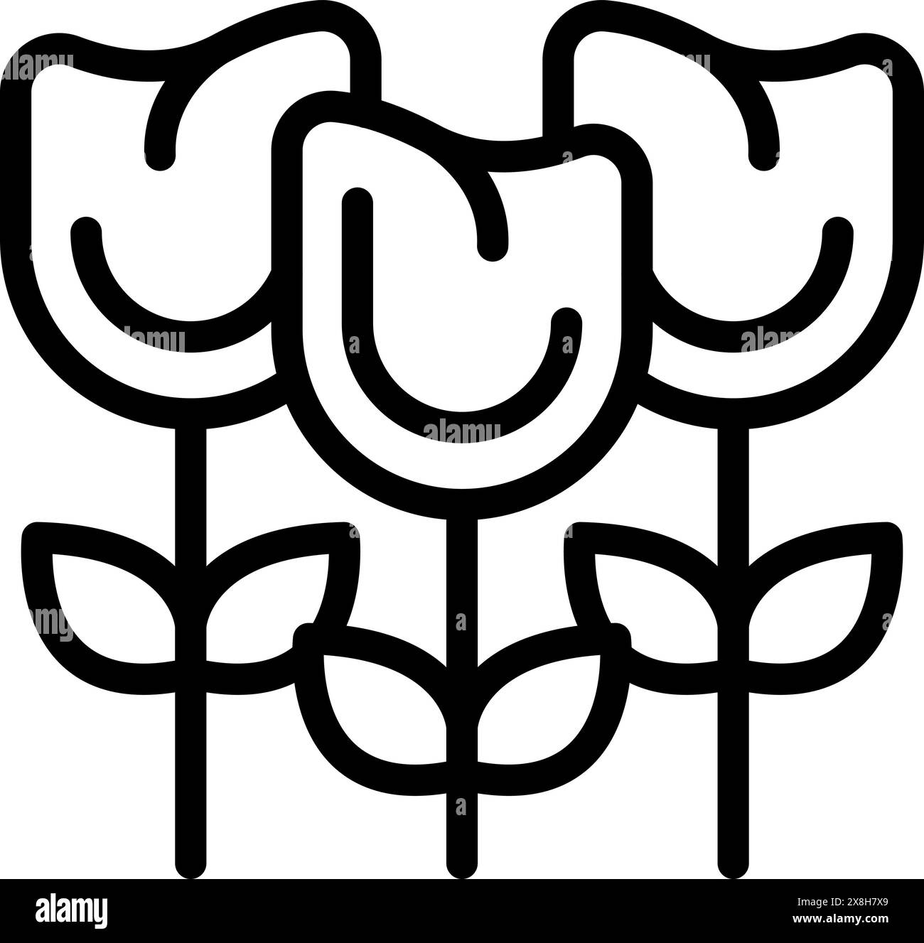 Simple, elegant icon depicting a group of three tulips in a line art ...