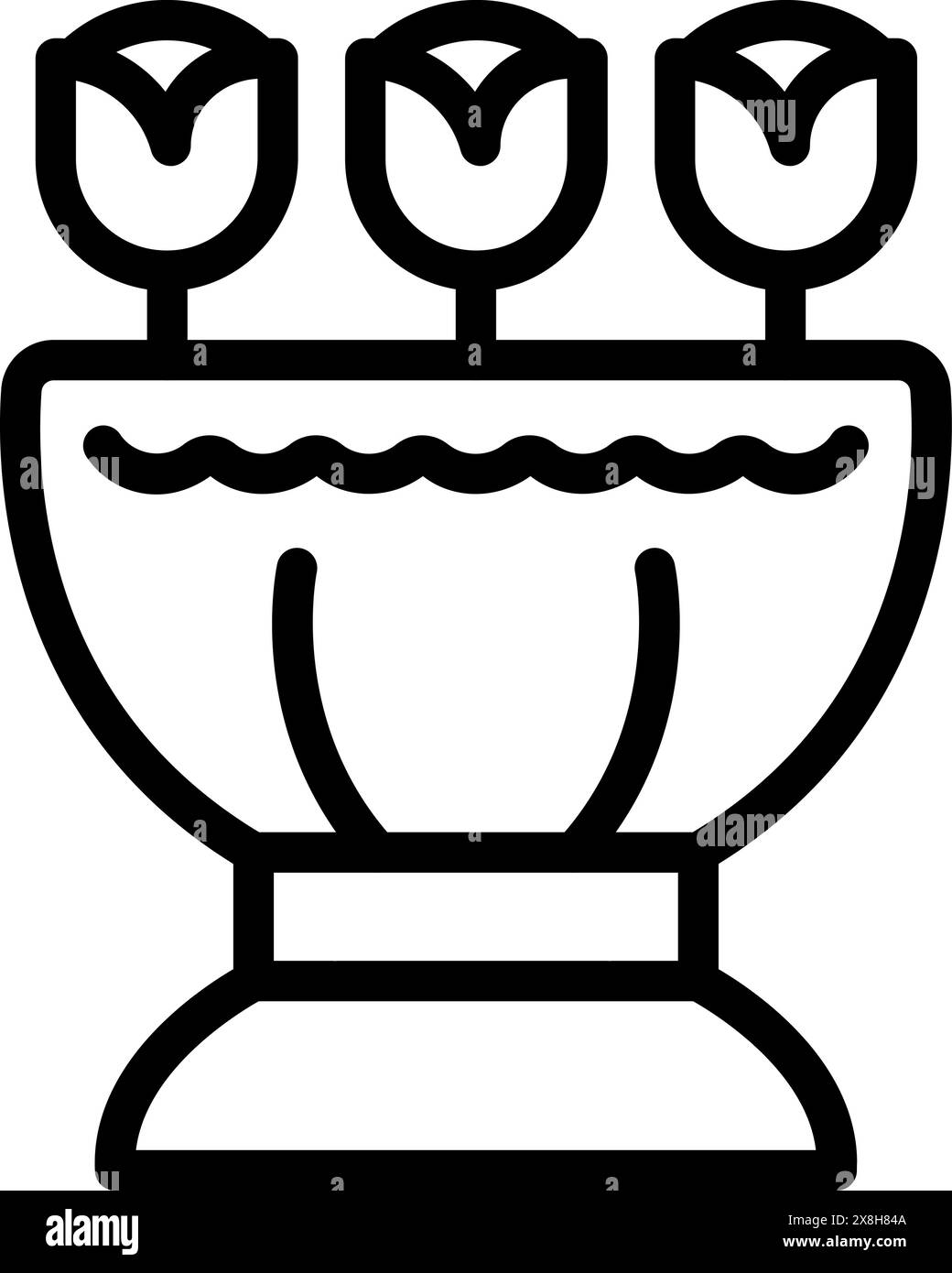 Black and white line drawing of a stylized flower bouquet in a vase ...