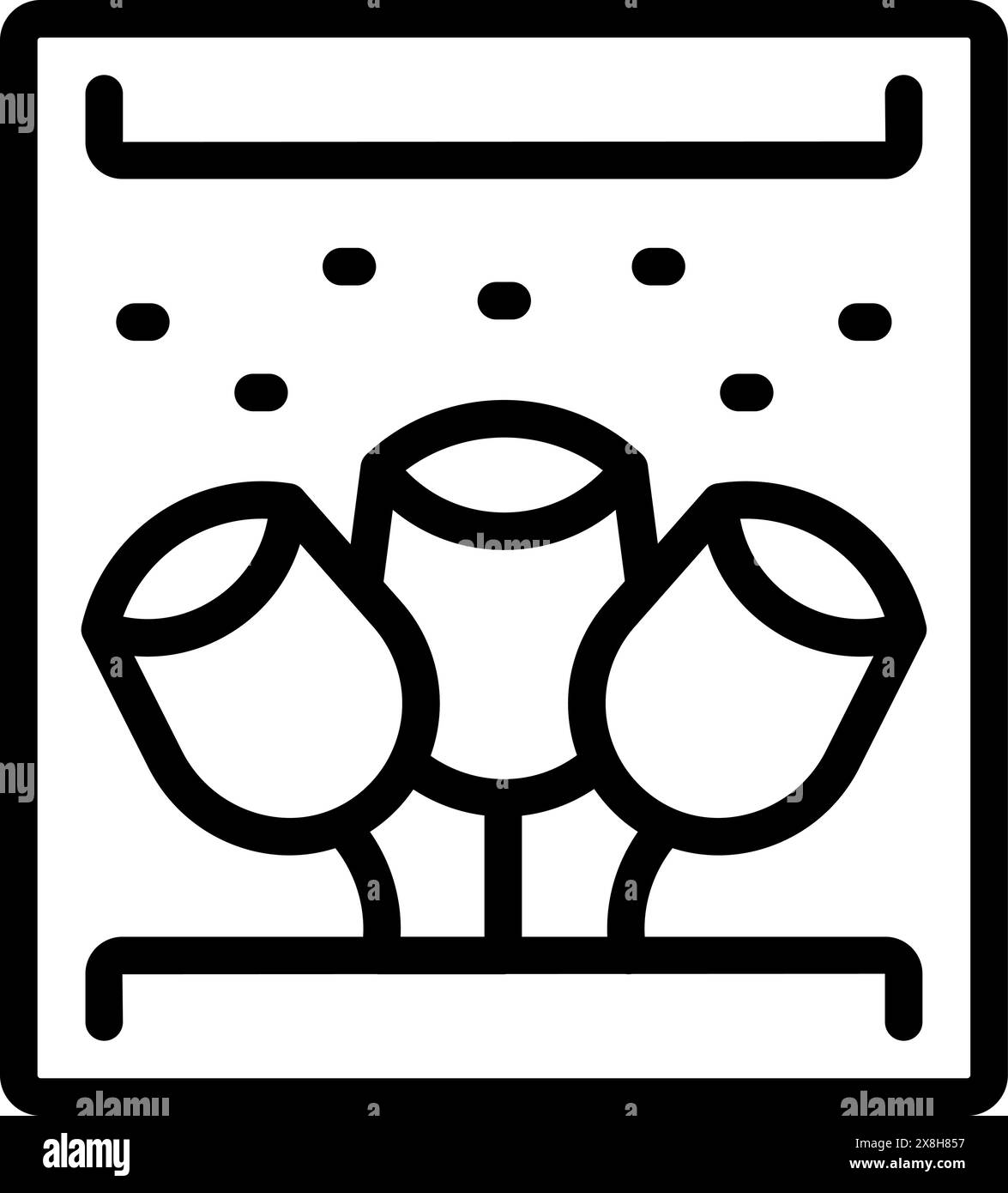 Simplistic black and white line drawing of a dishwasher with sparkling ...