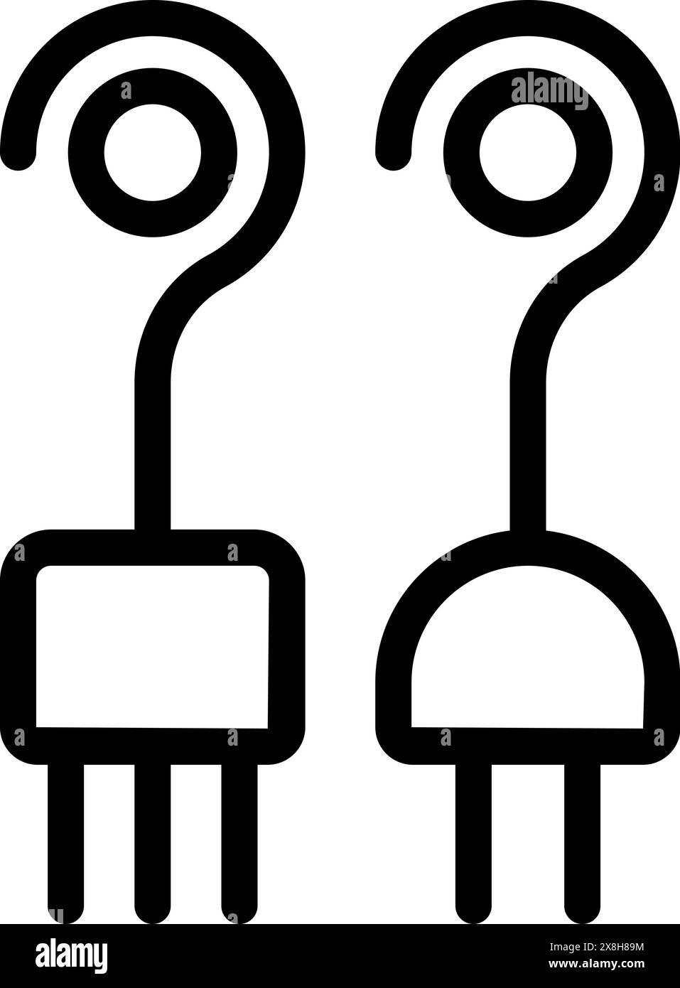 Black line art illustration of a whimsical electrical plug with swirl ...