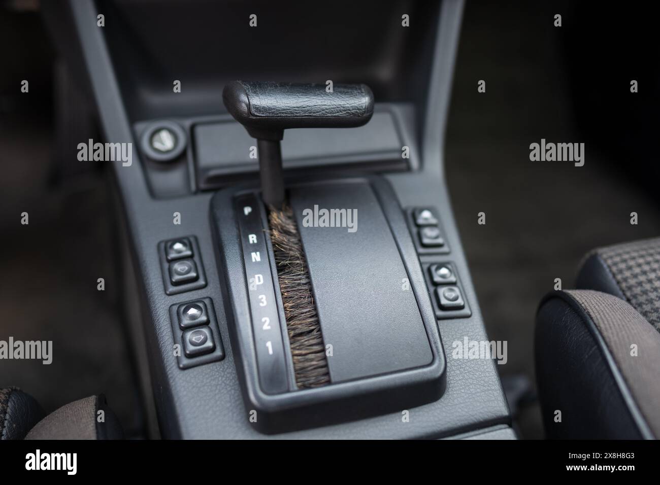 Riga, Latvia - April 1, 2024: Automatic shift knob of classic BMW E30 ...