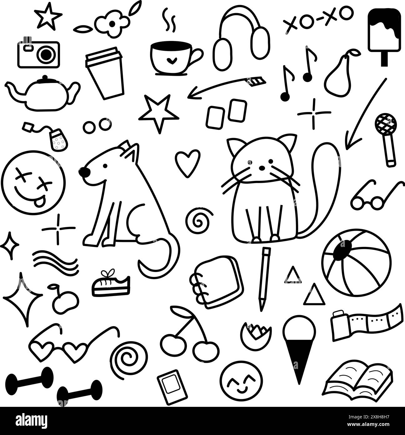 Outline Of Cute Doodle Simple Elements For Stationery Hand Drawn Doodles Stock Vector Image 