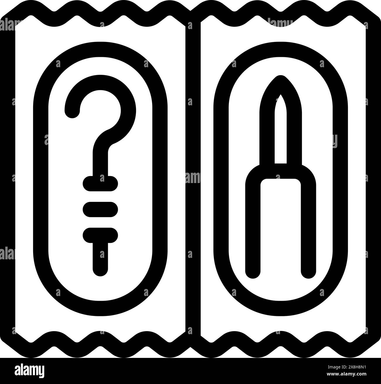 Black and white icon illustrating a menu with a question mark and ...