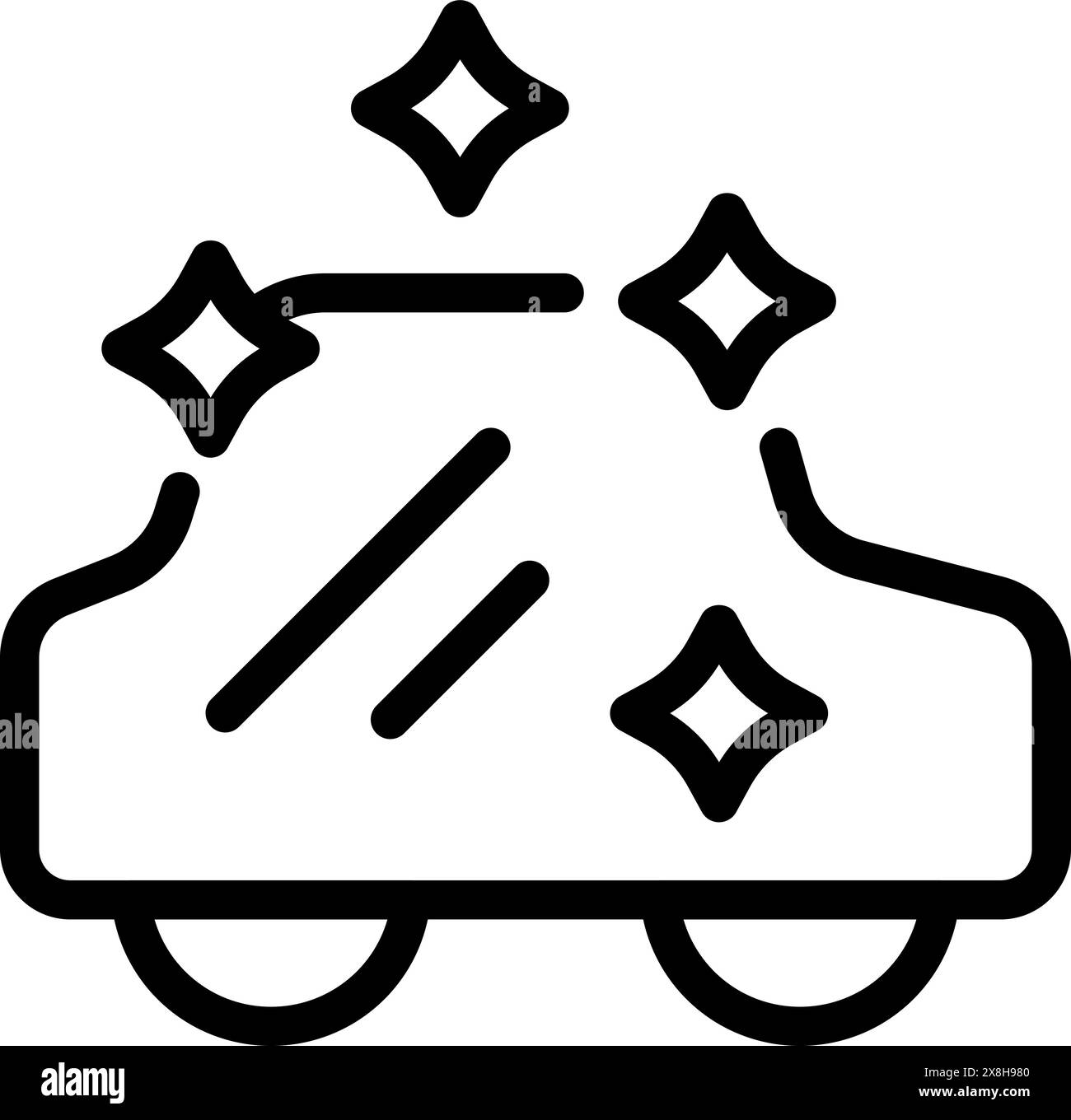 Black and white line icon of a sparkling clean car, ideal for car wash ...