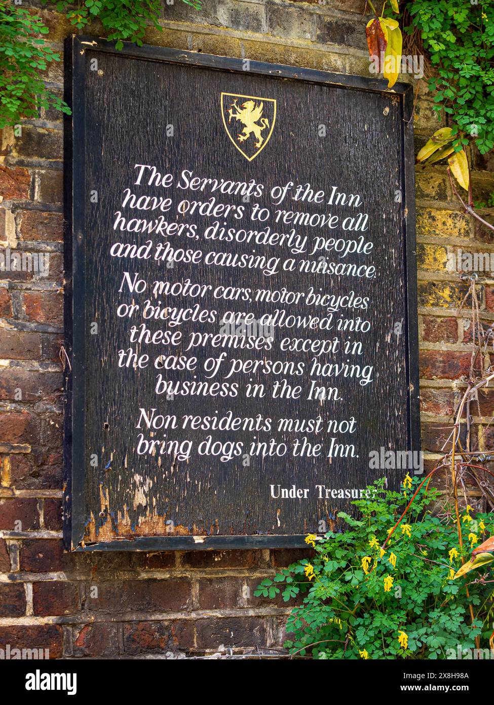 Grays Inn London conditions of access notice. Warning sign at entrance ...