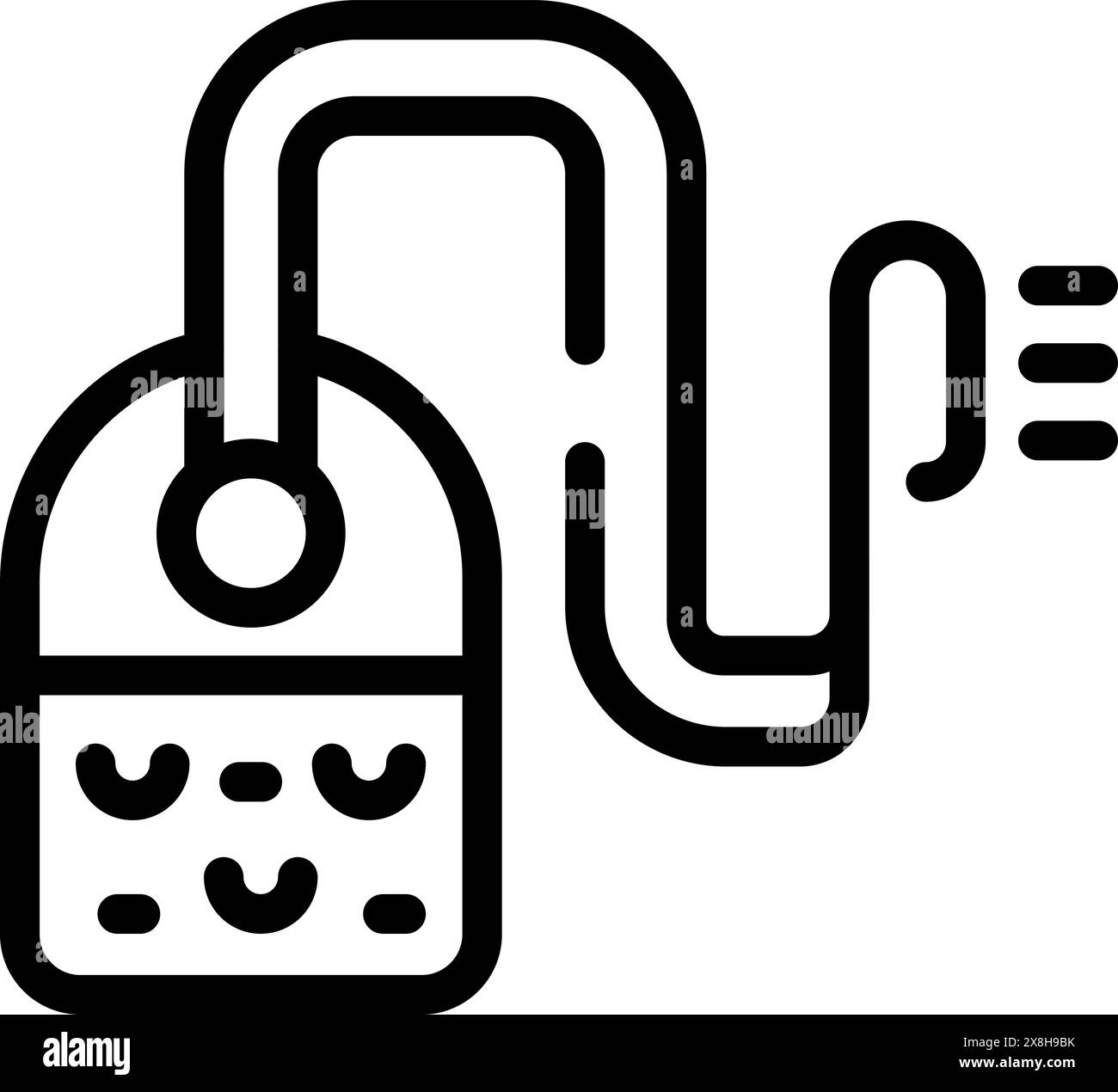Black and white line art icon showing a smiling tea bag with a tag ...