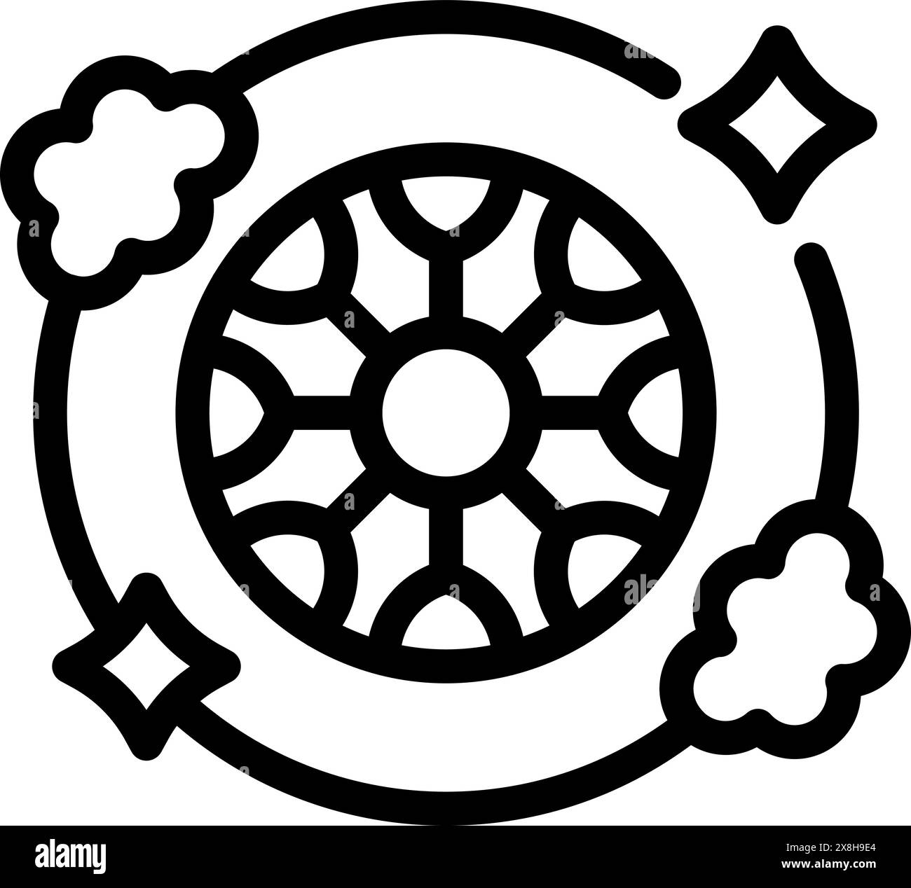 Vector illustration of a stylized car wheel with puffing clouds ...