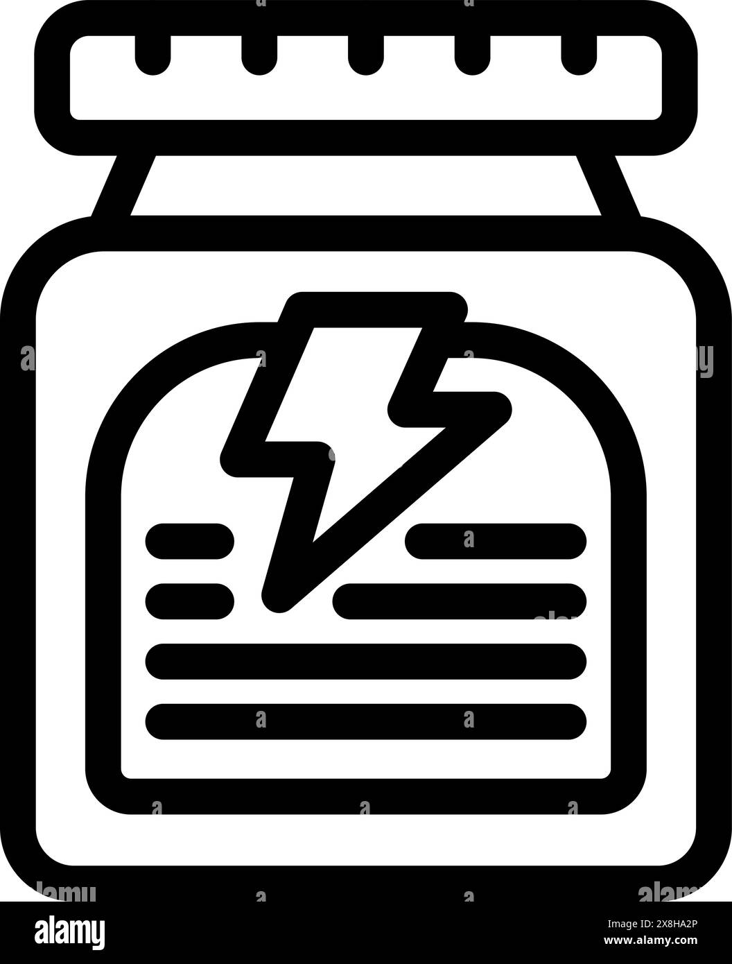 Black and white vector icon of a supplement bottle with an energy bolt ...