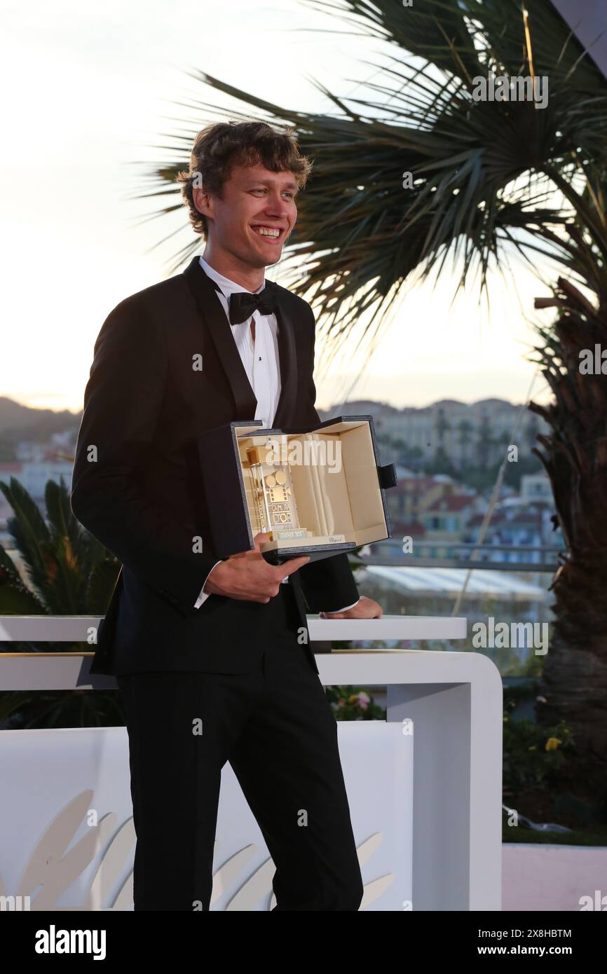 Cannes, France. 25th May, 2024. Halfdan Ullmann Tøndel awarded the ...