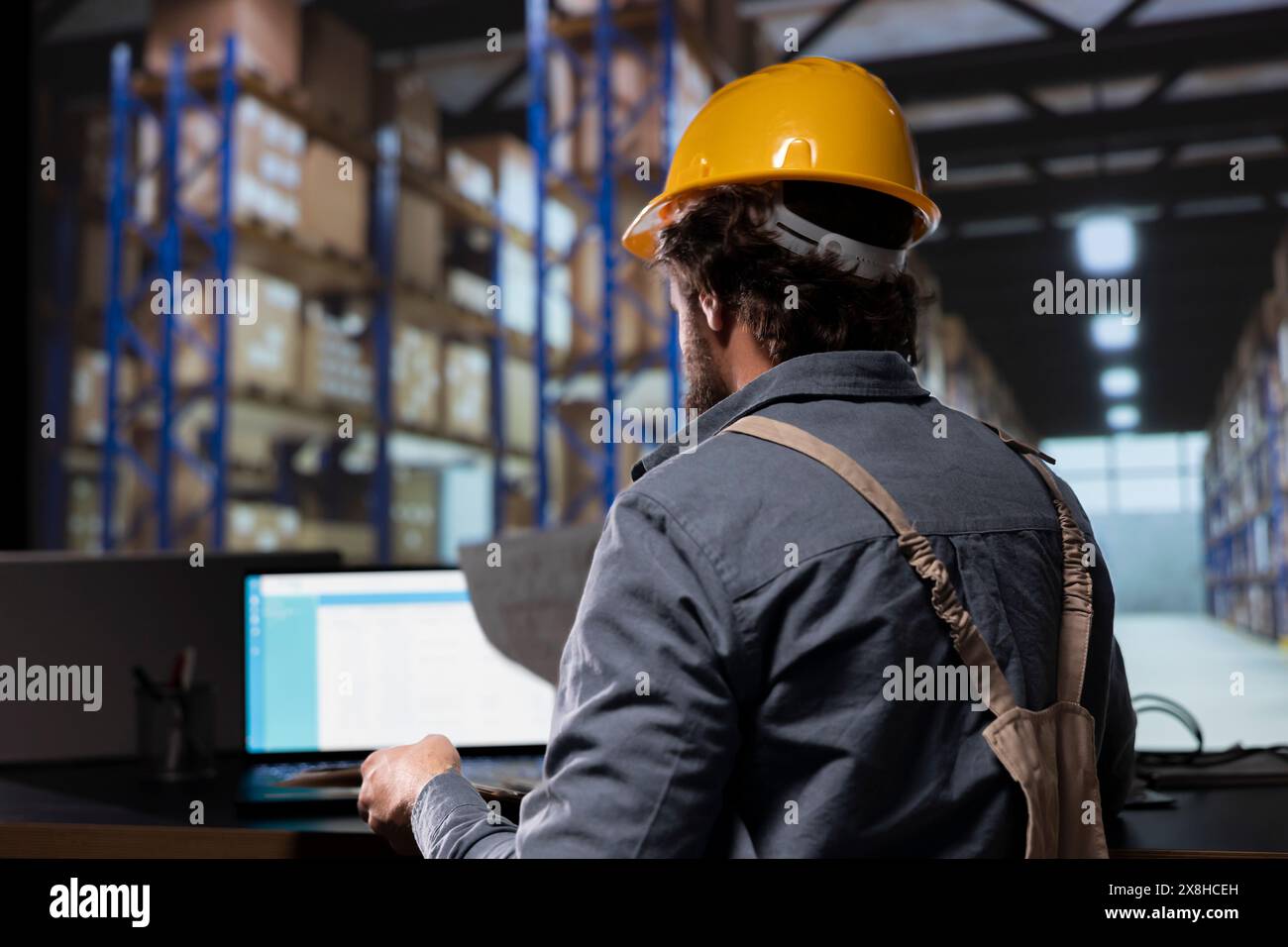 Warehouse engineer inspecting order details and receipts, creating ...