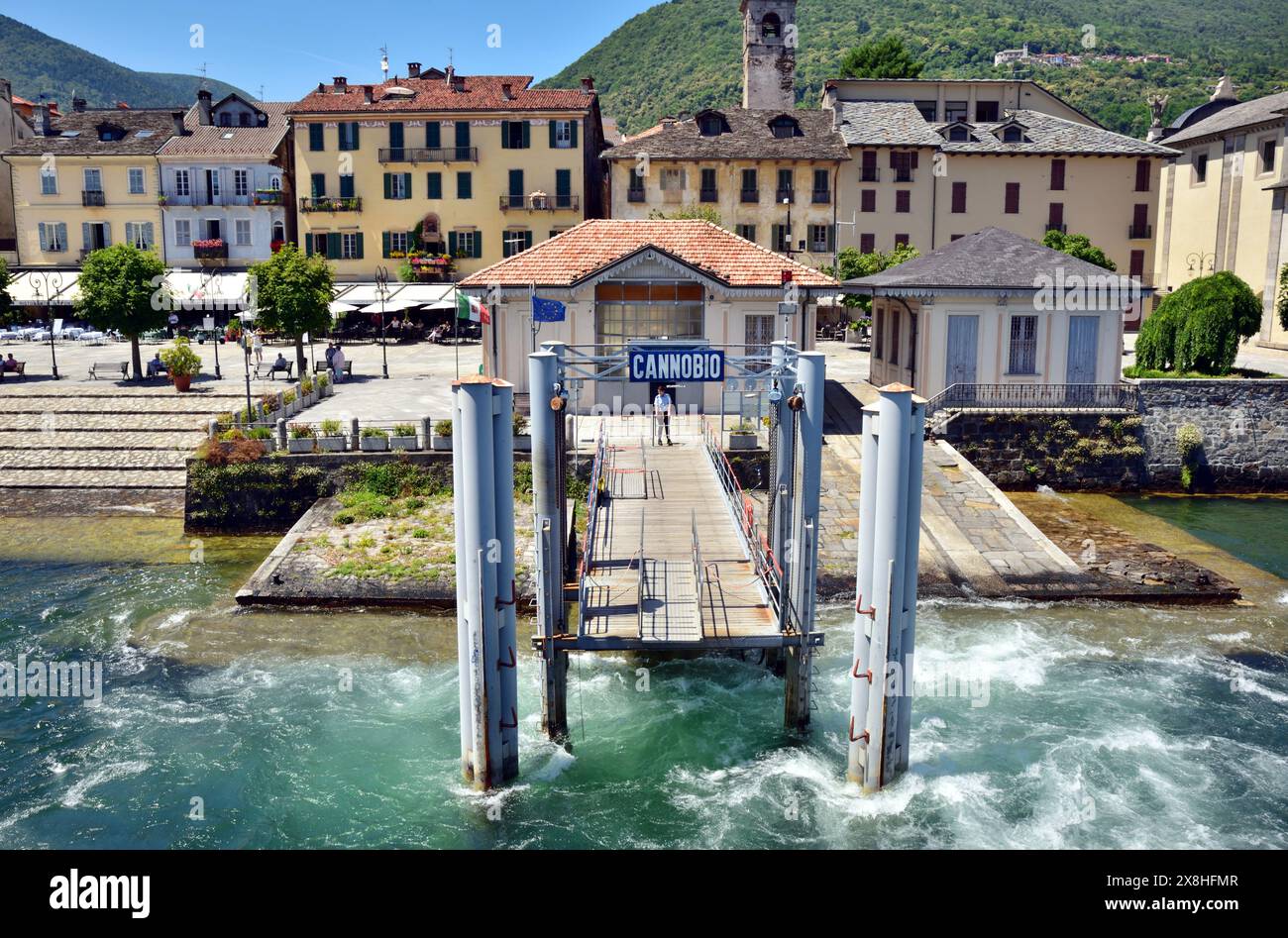 The town of Cannobio on Lake Maggiore, Italy, viewed from a departing ...