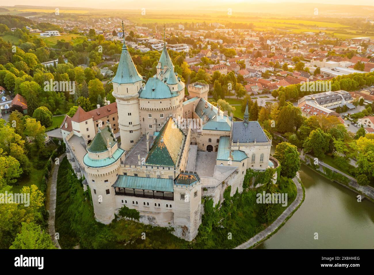 Aerial view of Bojnice medieval castle, UNESCO heritage site in ...