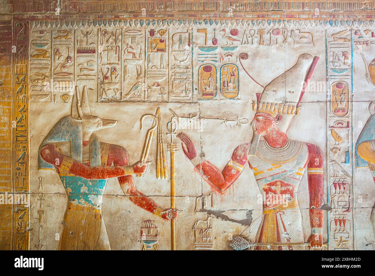A relief inside the Temple of Seti I in Abydos, Egypt, showing pharaoh ...