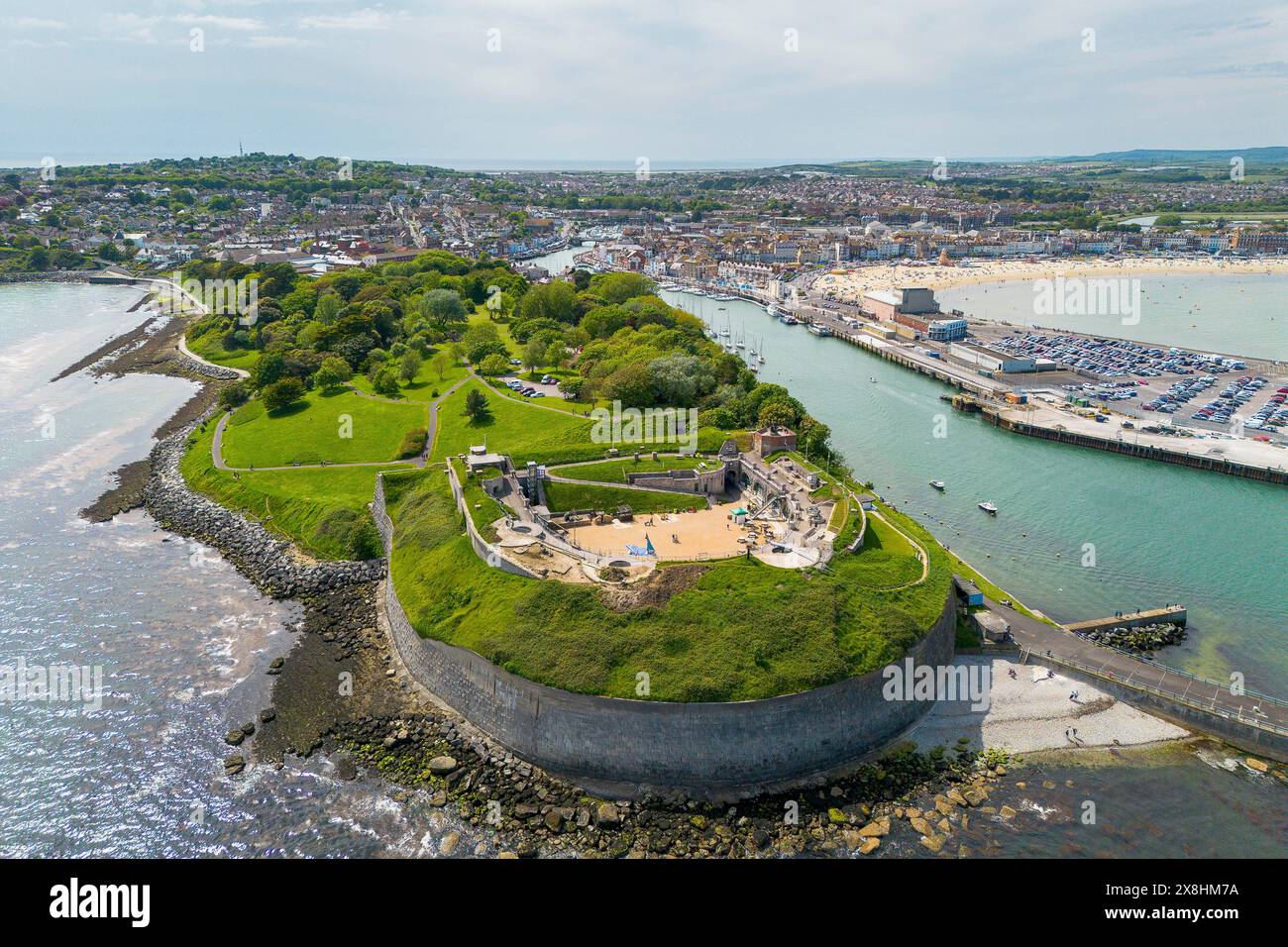 Weymouth, Dorset, UK. 25th May 2024. UK Weather. Aerial view of the ...