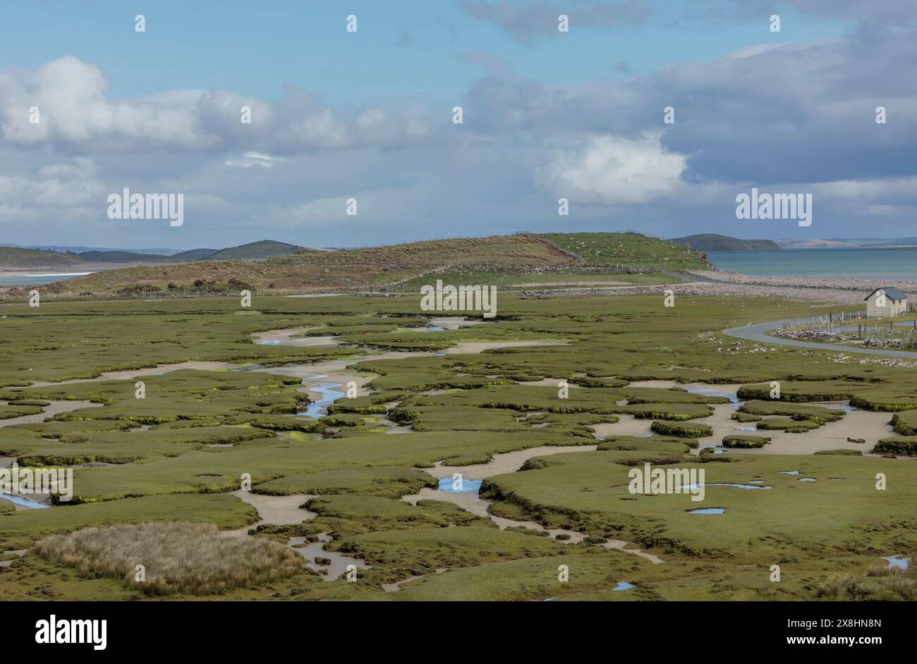 View looking downwards across the tidal overflow at Mulranny Causeway ...