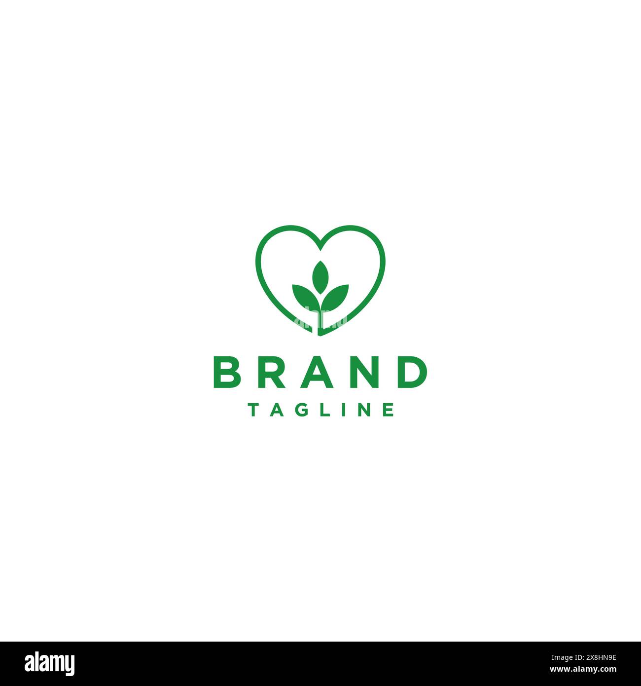 Leaves Icon and Heart Symbol In Simple Lines. Simple outline design of green heart symbol with ...