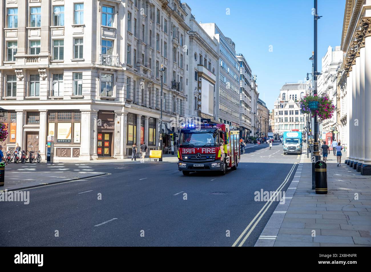 London West End, London Fire brigade truck responding to an emergency ...