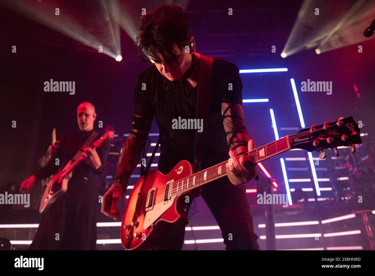 London, UK. 25 May 2024. Guitarist Steve Harris and Gary Numan (born ...