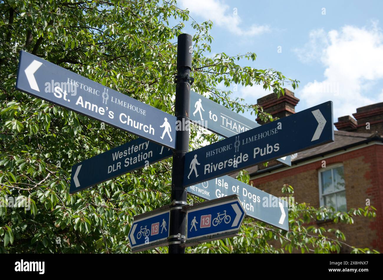 Sign for Riverside Pubs, St Anne's Church, Westferry DLR Station, the ...