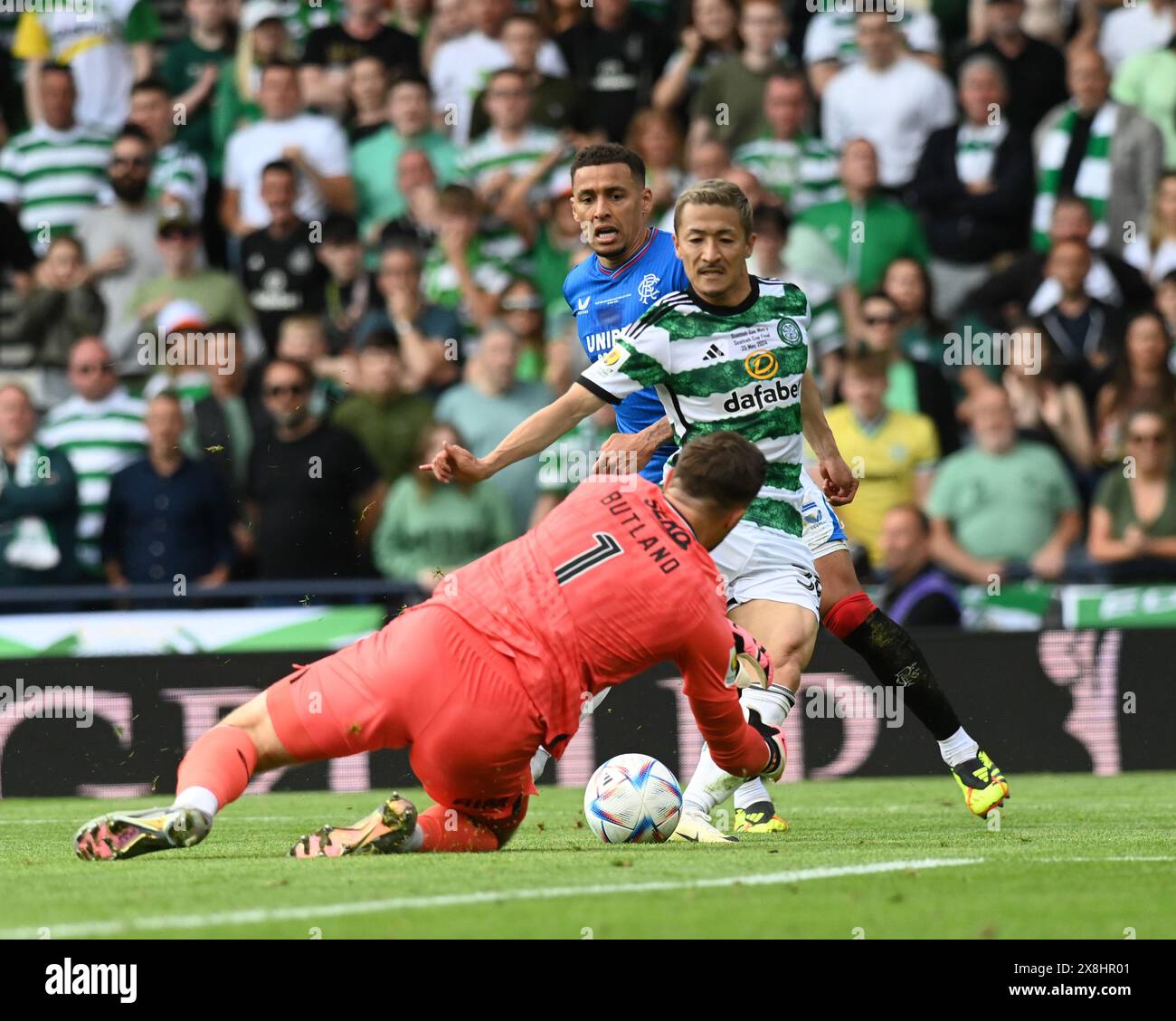 Hampden Park. Glasgow.Scotland, UK. 25th May, 2024. Celtic vs Rangers Scottish Cup Final. James ...